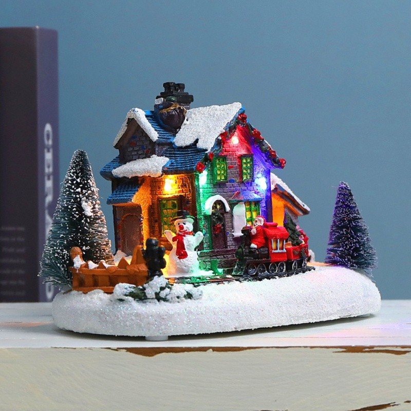 Christmas Luminous Landscape Snow Figurines Resin Desktop Ornament ...