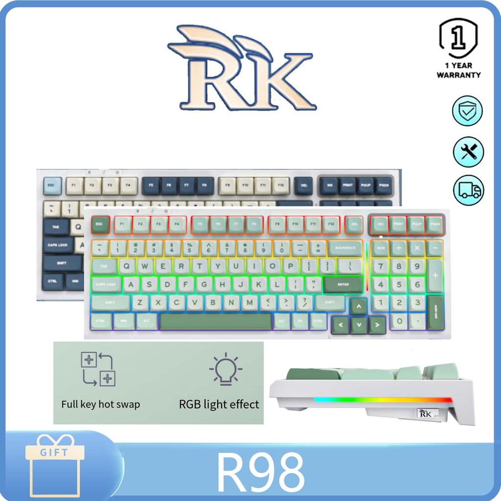 RK R98 3-mode Mechanical Keyboard Wireless 2.4G Bluetooth wired customized Gasket Hot-swappable ...