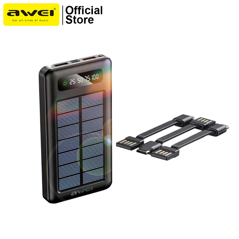 Awei P129K 10,000mAh Power Bank Multi-Output Solar Powerbank Fast ...