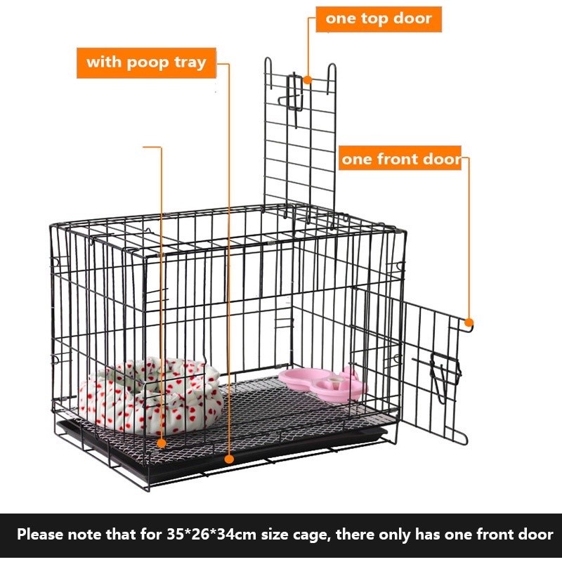 S M L Dog Cage with Poop Tray Heavy Duty Pet Collapsible Cage Foldable ...