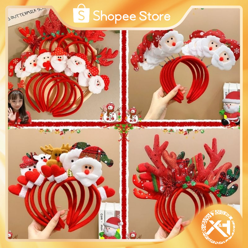 Christmas antlers headband Santa Claus snowman Christmas tree Christmas ...