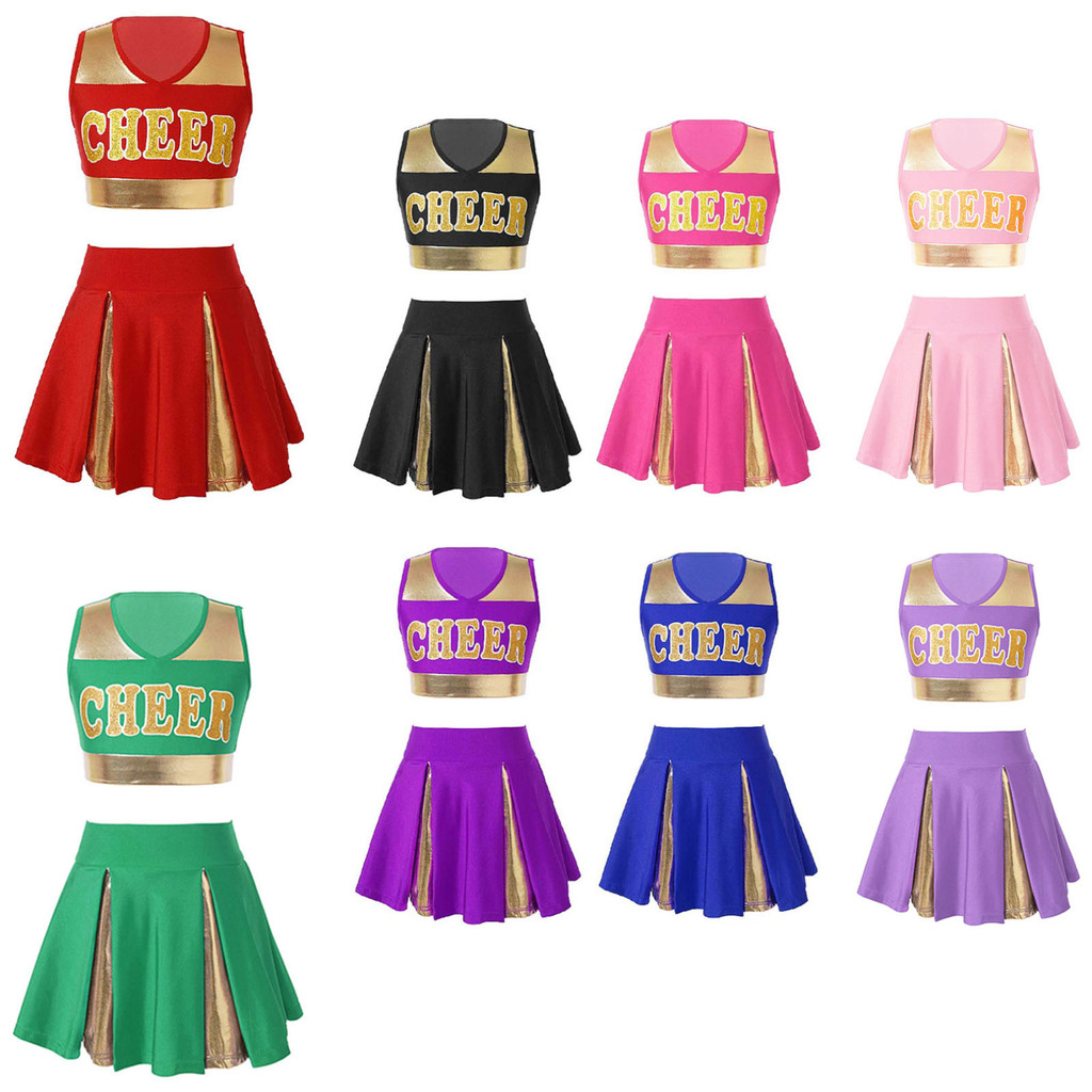 sn - Kids Girls Cheerleading Dance Costume Cheerleaders Uniform Outfit ...