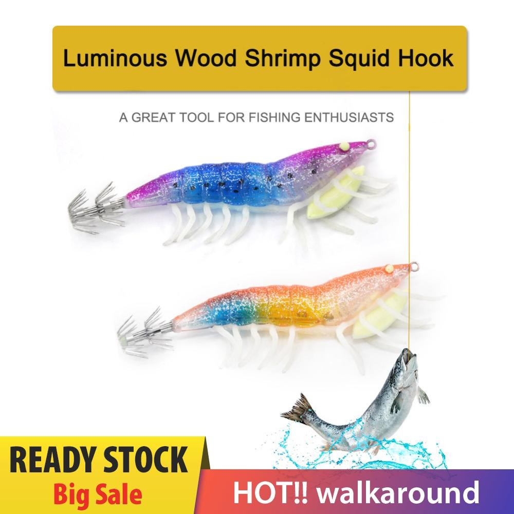 Luminous Wood Shrimp Bait Squid Hook Fluorescent Jig Sea Octopus Shrimp Cuttlefish Fishing Lures ...