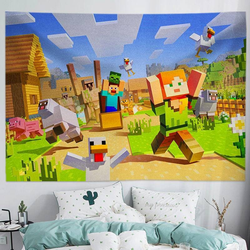 Minecraft Tapestry Wall Hanging, Bedroom Dorm Decor, Minecraft Game ...