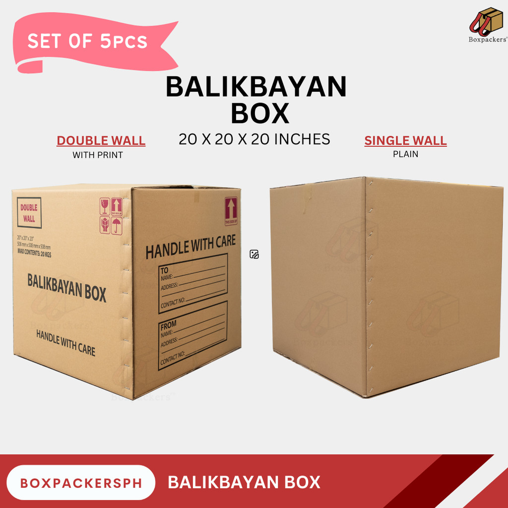 BALIKBAYAN BOX SINGLE WALL / DOUBLE WALL SET OF 5 PCS 20x20x20 INCHES Corrugated Box BOXPACKERS ...