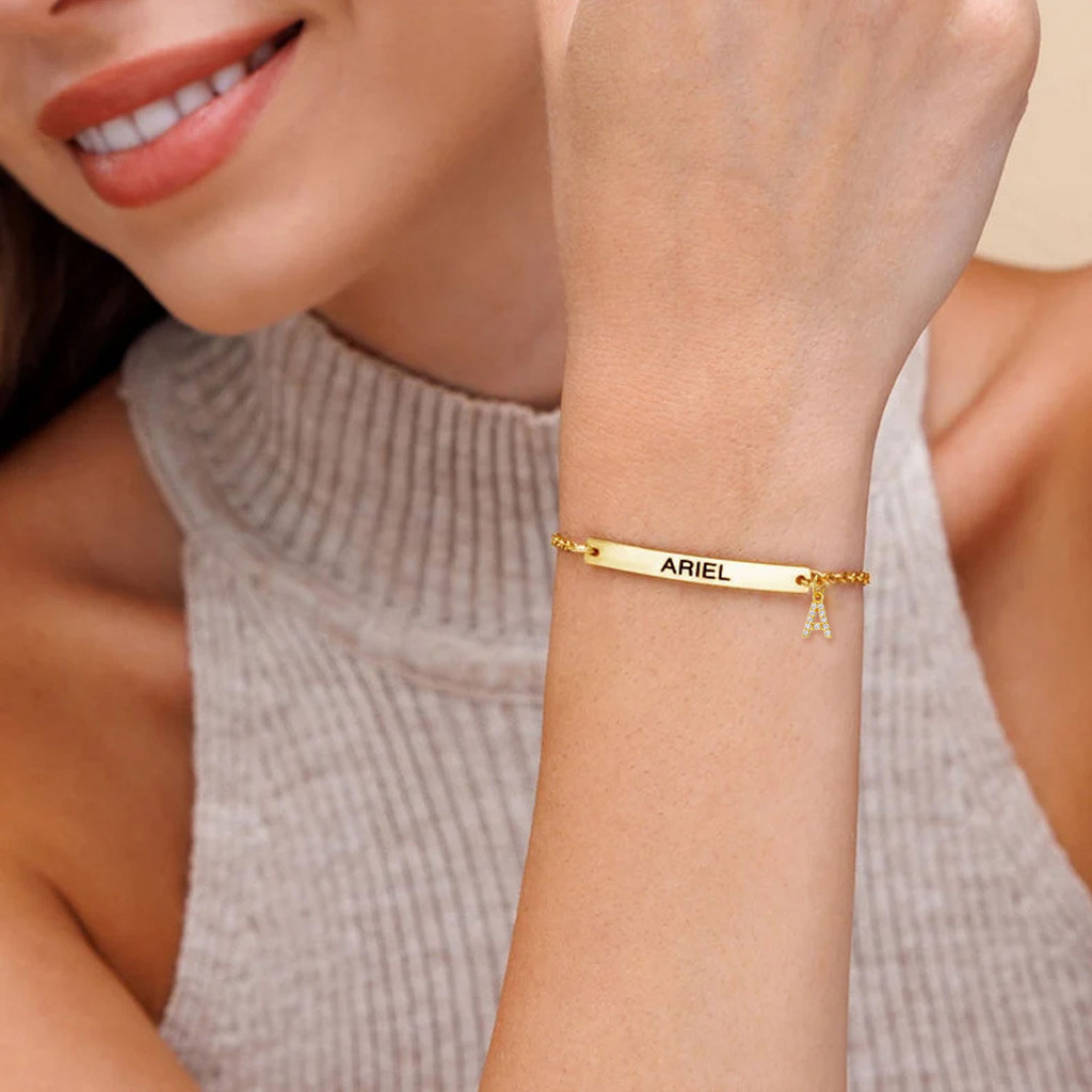 Free Engraving 26 Initial Bracelet for Women Custom Name Stainless ...