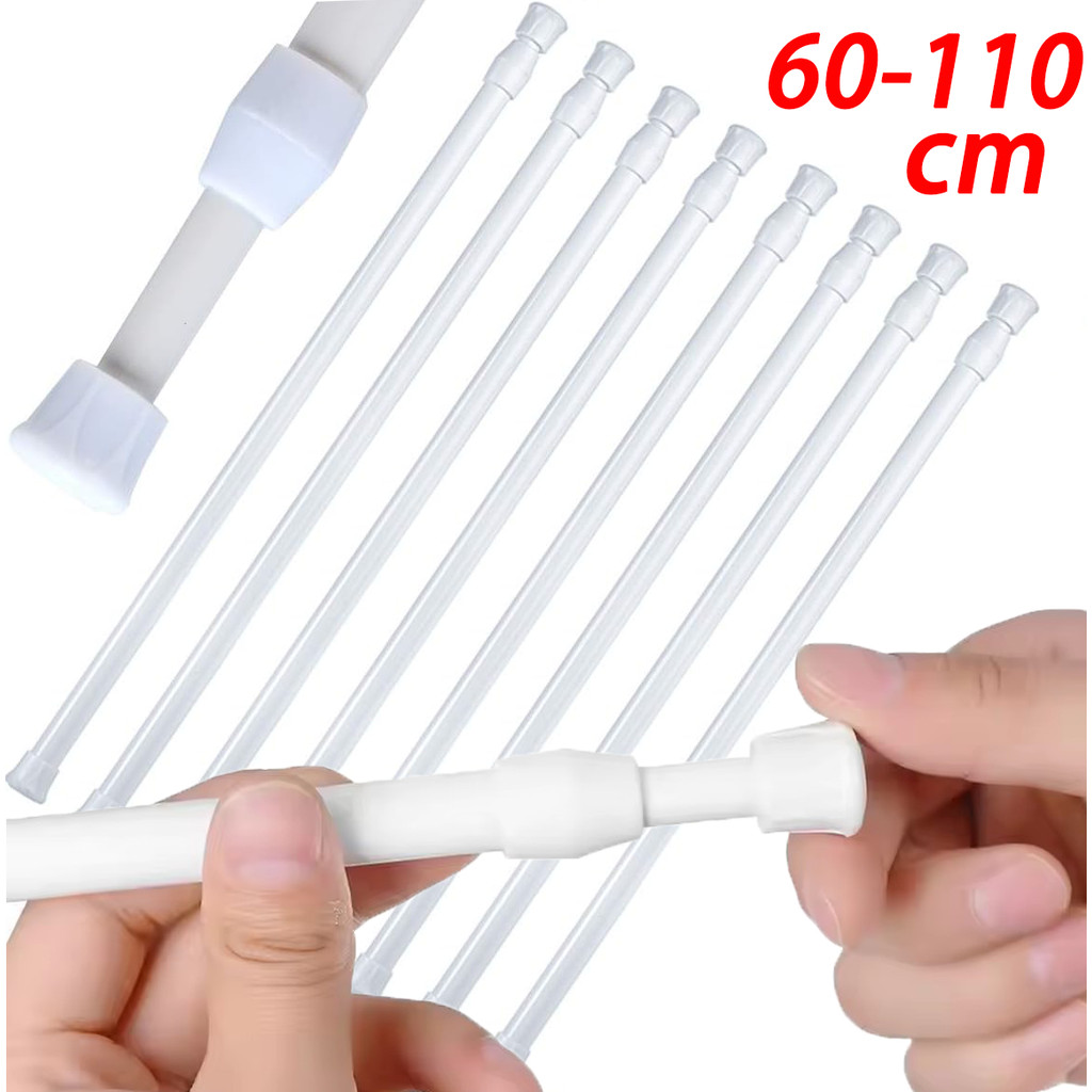 60-110cm Spring Loaded Extendable Telescopic Pole / No Drilling Hanging ...