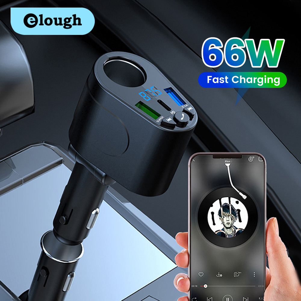 Elough 66W Car MP3 Player Charger Power Adapter Fast Charing Dual USB ...