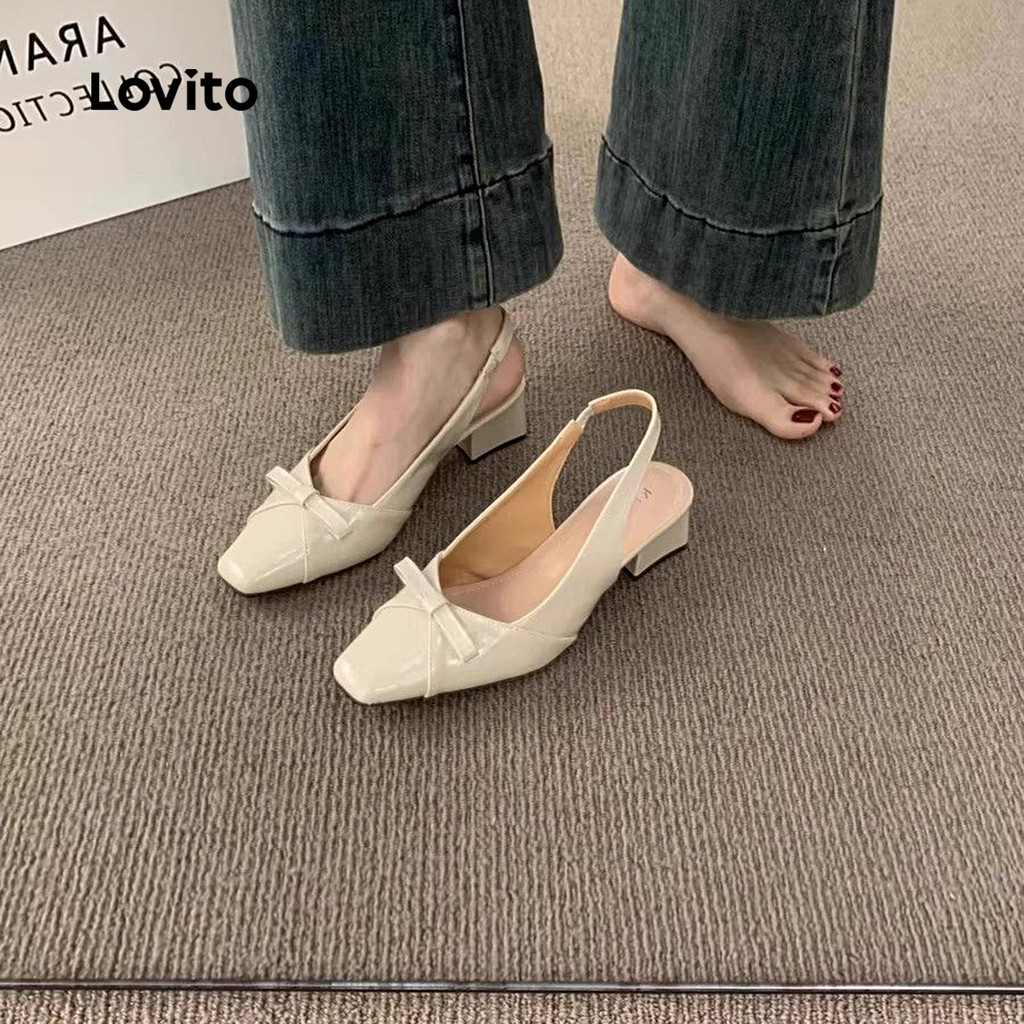 Lovito Women Elegant Heels Bow Simple Classic and Versatile All Seasons ...