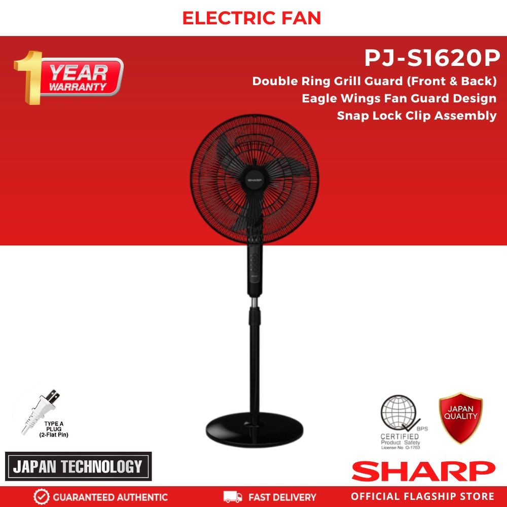 Sharp PJ-S1620P(WH) 16" 2-in-1 Stand/Desk Electric Fan adjustable ...