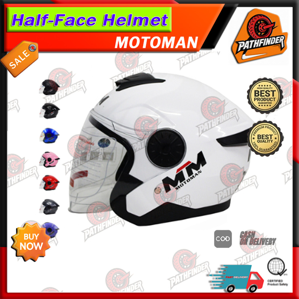 MOTOMAN HALF FACE HELMET MTM-102 MOTORCYCLE PROTECTIVE GEARS PATHFINDER ...