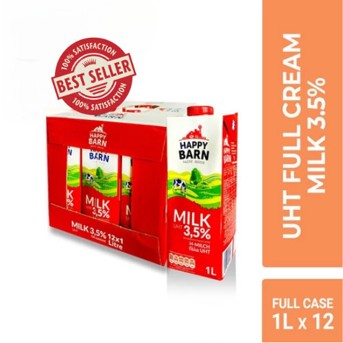 Happy Barn UHT Full Cream Milk 3.5% Full Case 12 x 1L (DD/MM/YY) NON ...