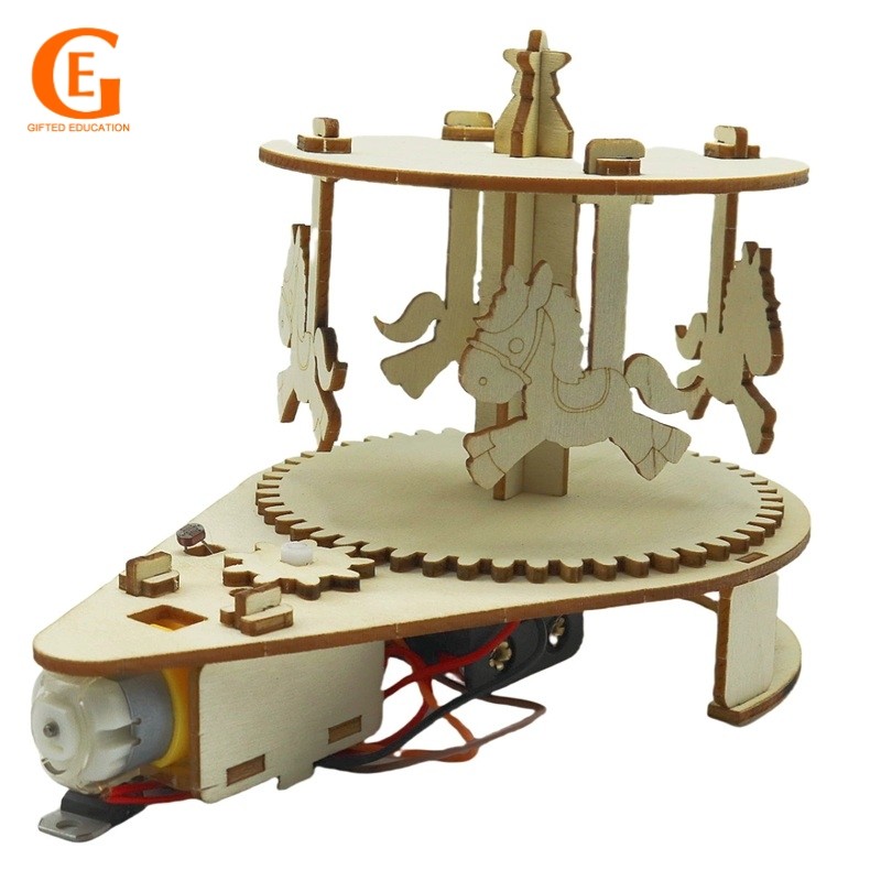 GIFTED EDUCATION DIY Wooden Rotating Carousel Model Kit with Light ...