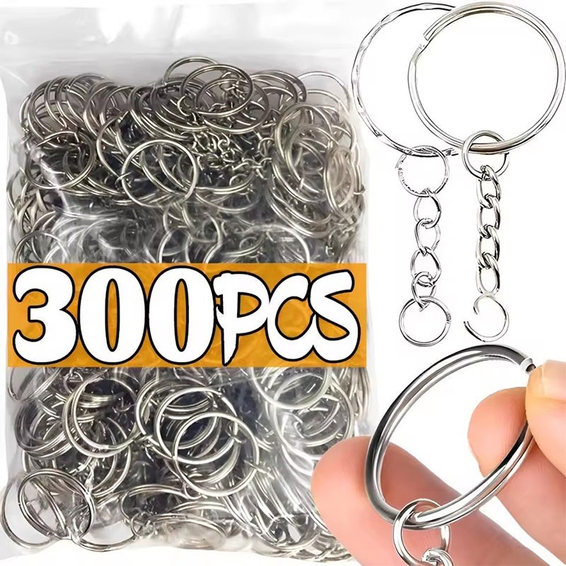 100-300Pcs Metal Silver Blank Keyring / Keyfob Split Rings Chains / DIY ...