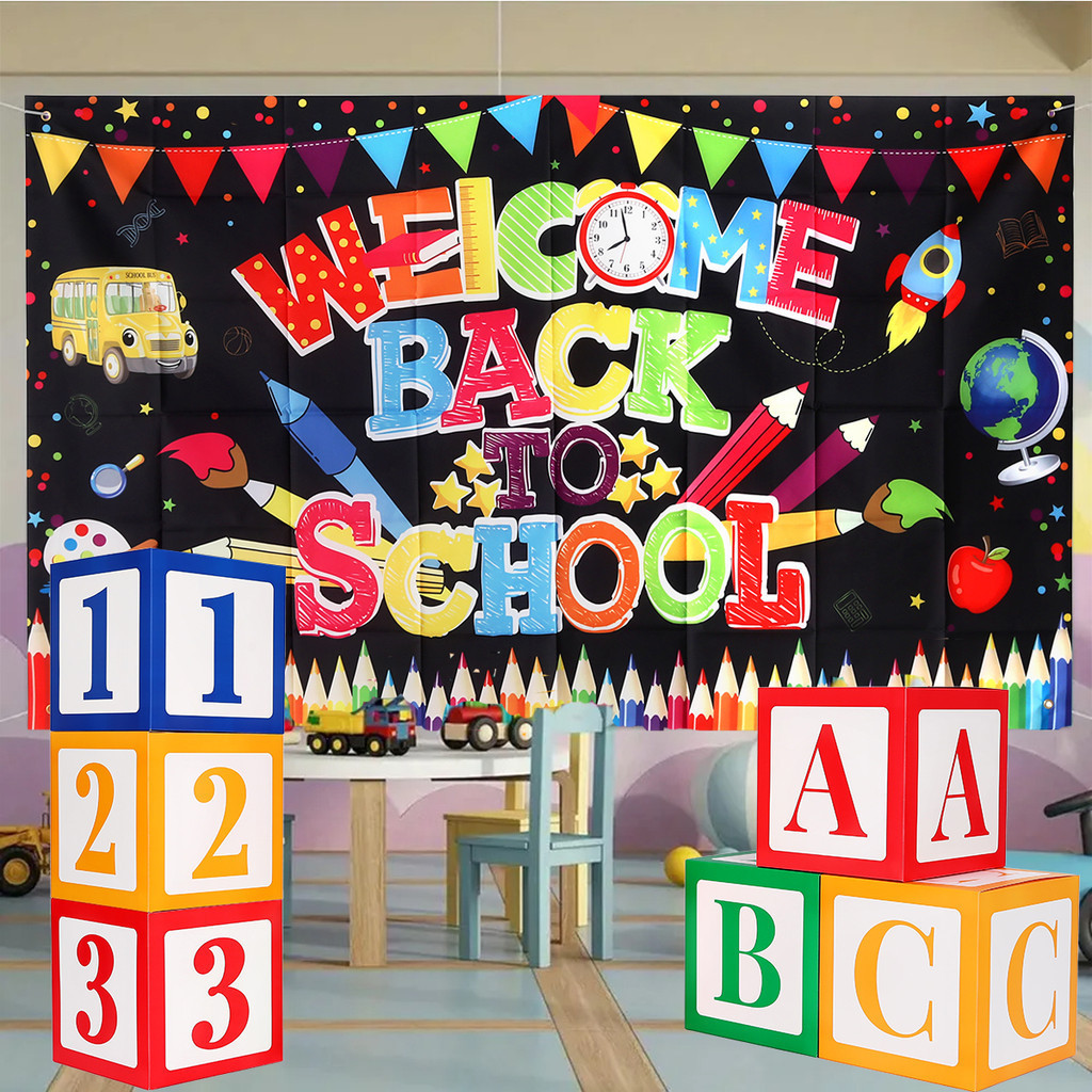 Happy Back to School Party ABC, 123 Balloon Box go to School background ...