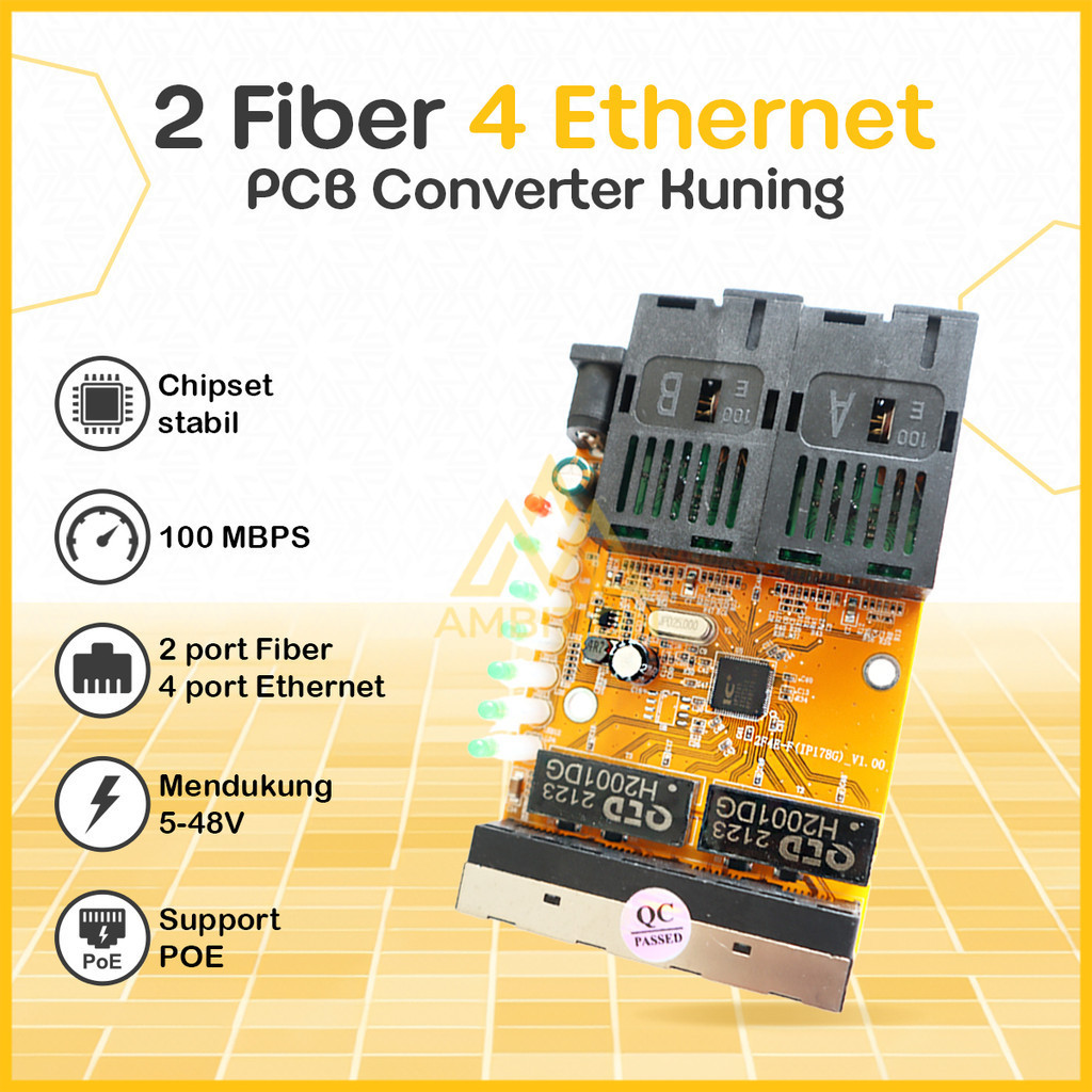 Pcb+with Adapter 12V2A 2F4E Yellow Media Converter 2 FO-4 Port LAN Without BOX [Can Pay On The ...