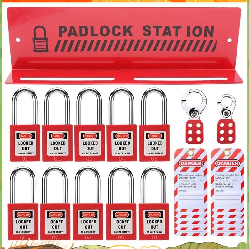 Lockout Tagout Station with 10 Keyed Different Safety Padlocks 2 Hasps ...
