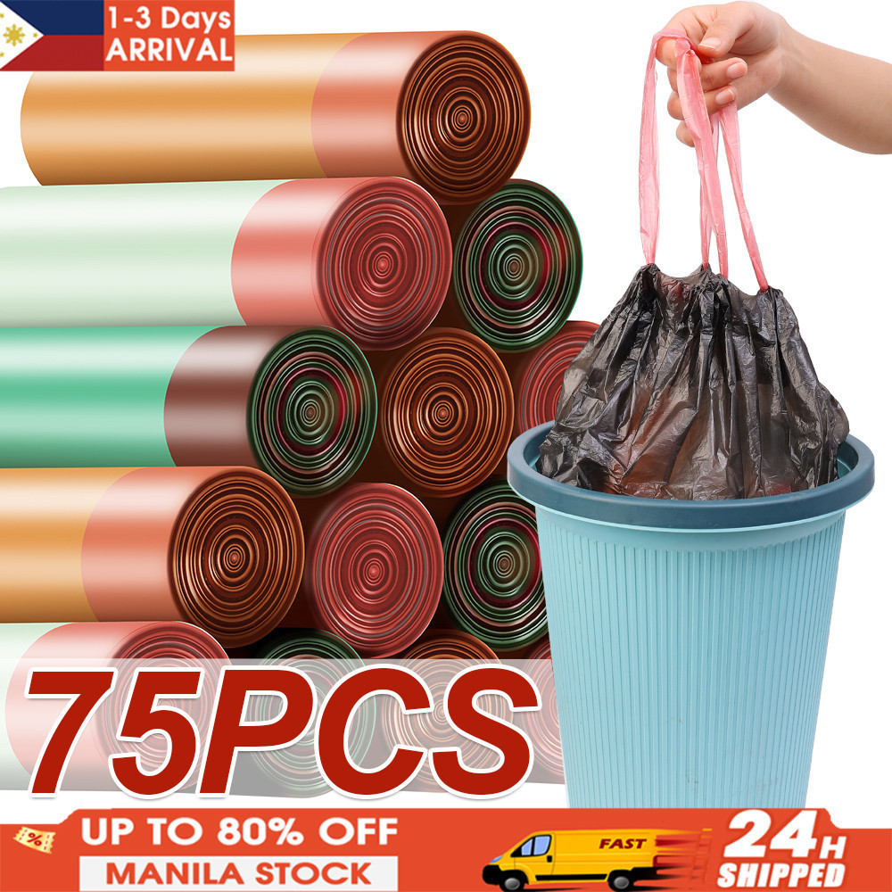 75pcs Disposable Drawstring Garbage Bag Portable Thickened Trash Bag ...
