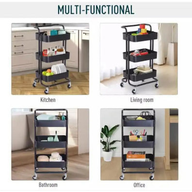3 Layer Trolley Cart Utility Cart Storage Rack with Wheels and Handle ...