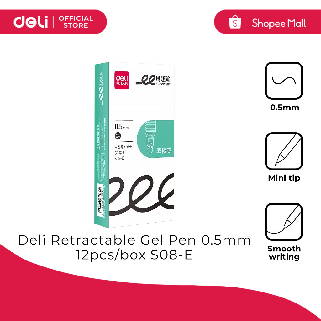 Deli S08-E Retractable Gel Pen 0.5mm 12pcs/box | Shopee Philippines