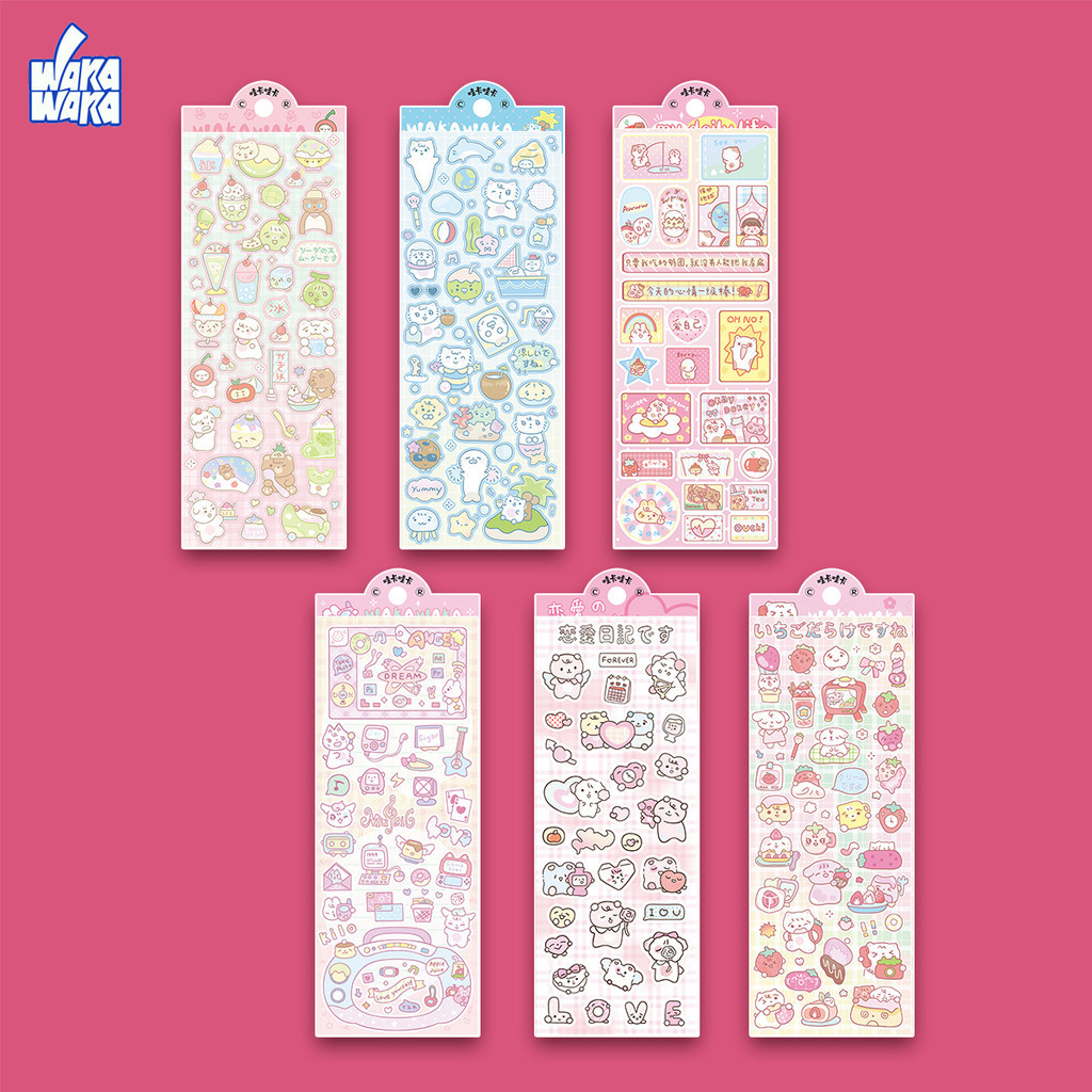 Wakawaka 6 sheets stickers Original stickers Cute Cartoon Handbook ...