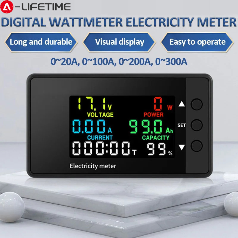 6 in 1 Wattmeter Power Meter Voltmeter Ammeter DC 7.5-100V LED Digital ...