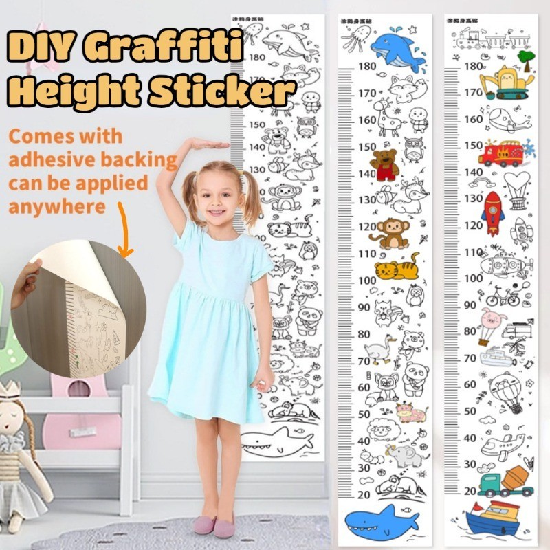 Kids DIY Height Sticker Baby Graffiti WallPaper Painting Scroll ...