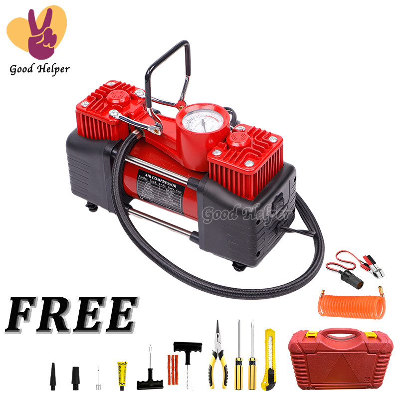 12V Tire Inflator Double Cylinders Direct Drive Portable Air Compressor ...