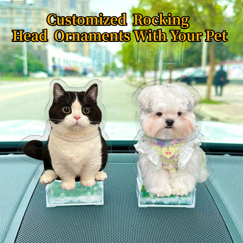 Customized Pet Bobblehead Ornament Car Solar Automatic Rocker Cute Cat ...