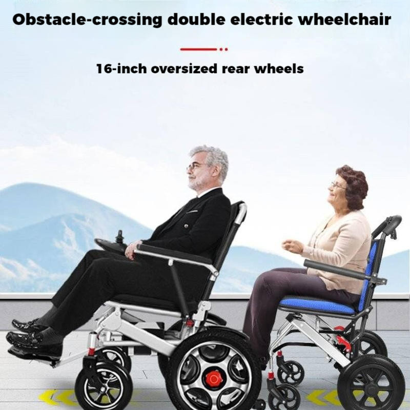 Double electric wheelchair folding lightweight elderly fully automatic ...