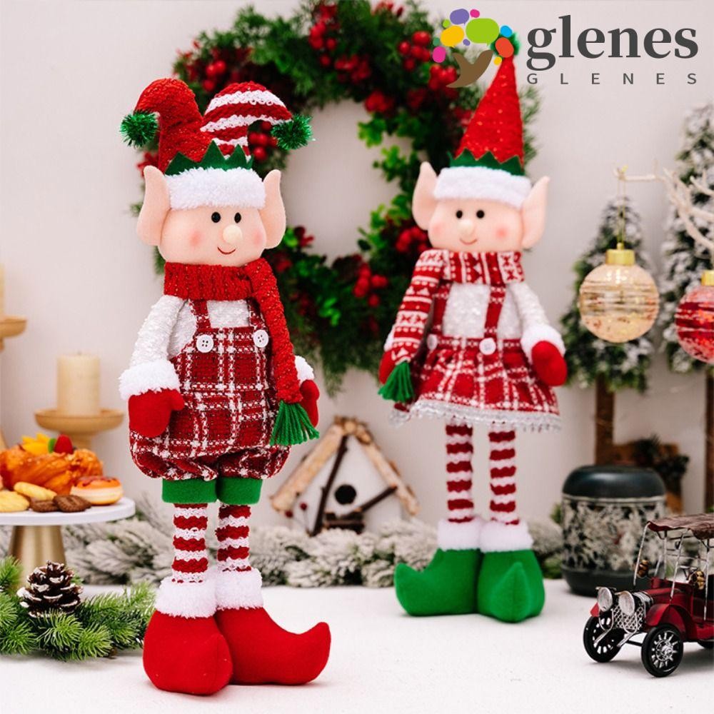 GLENES Christmas Elf Telescopic Doll, Red Green Cute Elf Retractable ...