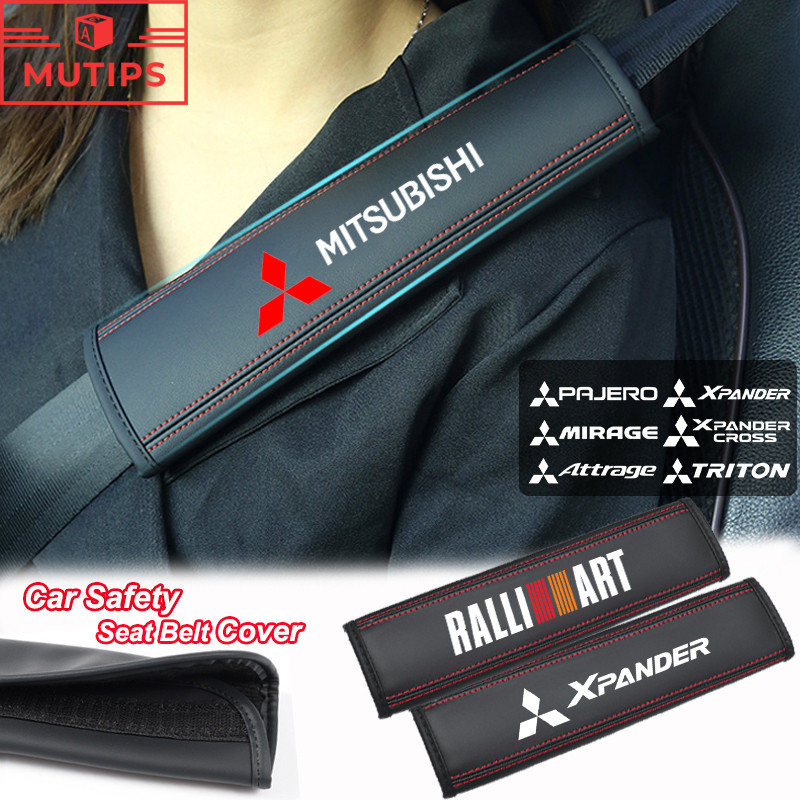 2Pcs/Set Mitsubishi Car Seat Belt Cover Leather Shoulder Cushion Safety ...
