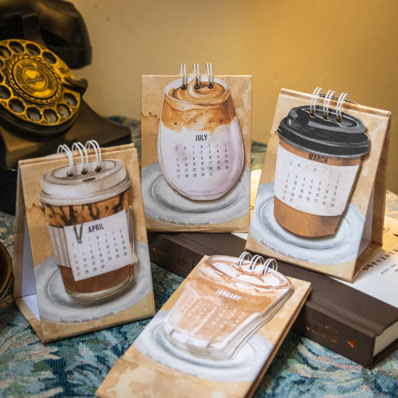 Coffee Themed Mini Desk Calendar 2025 Small Desktop Calendar Mini Daily ...