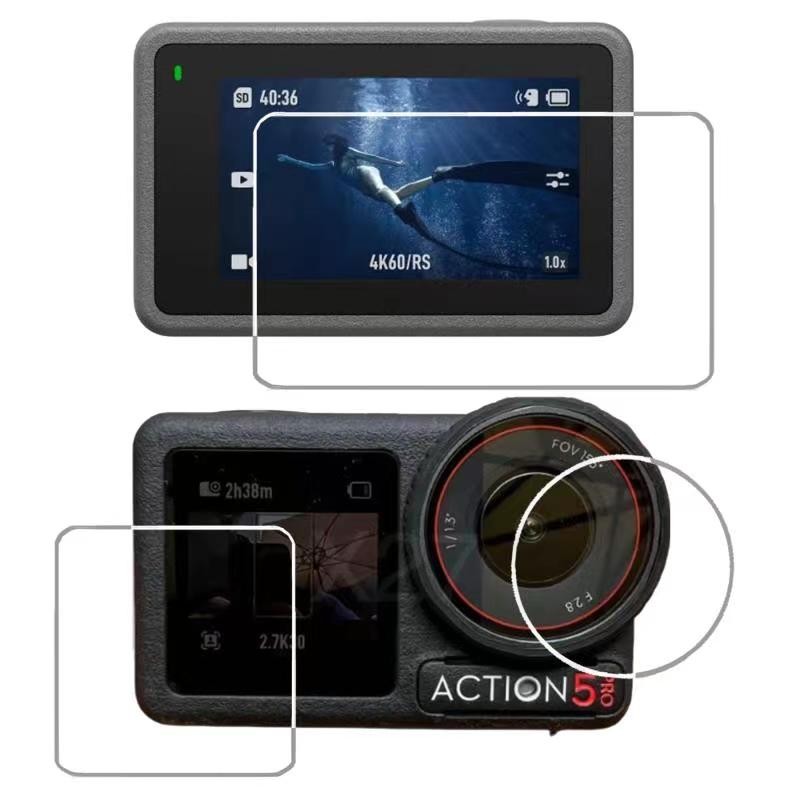 9H Tempered Glass Film for DJI Osmo Action 5 PRO Lens+Screen+Front LCD ...