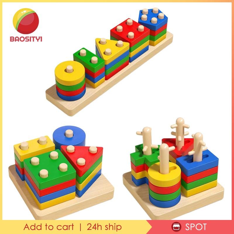 [Baosity1] Wooden Shape Sorter Wood Sorting Stacking Toy Learning Board ...