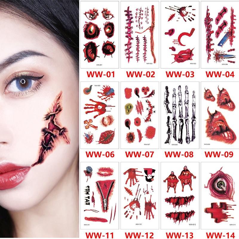 5PCS Halloween Tattoo Sticker Realistic Wounds Scab Blood Temporary ...