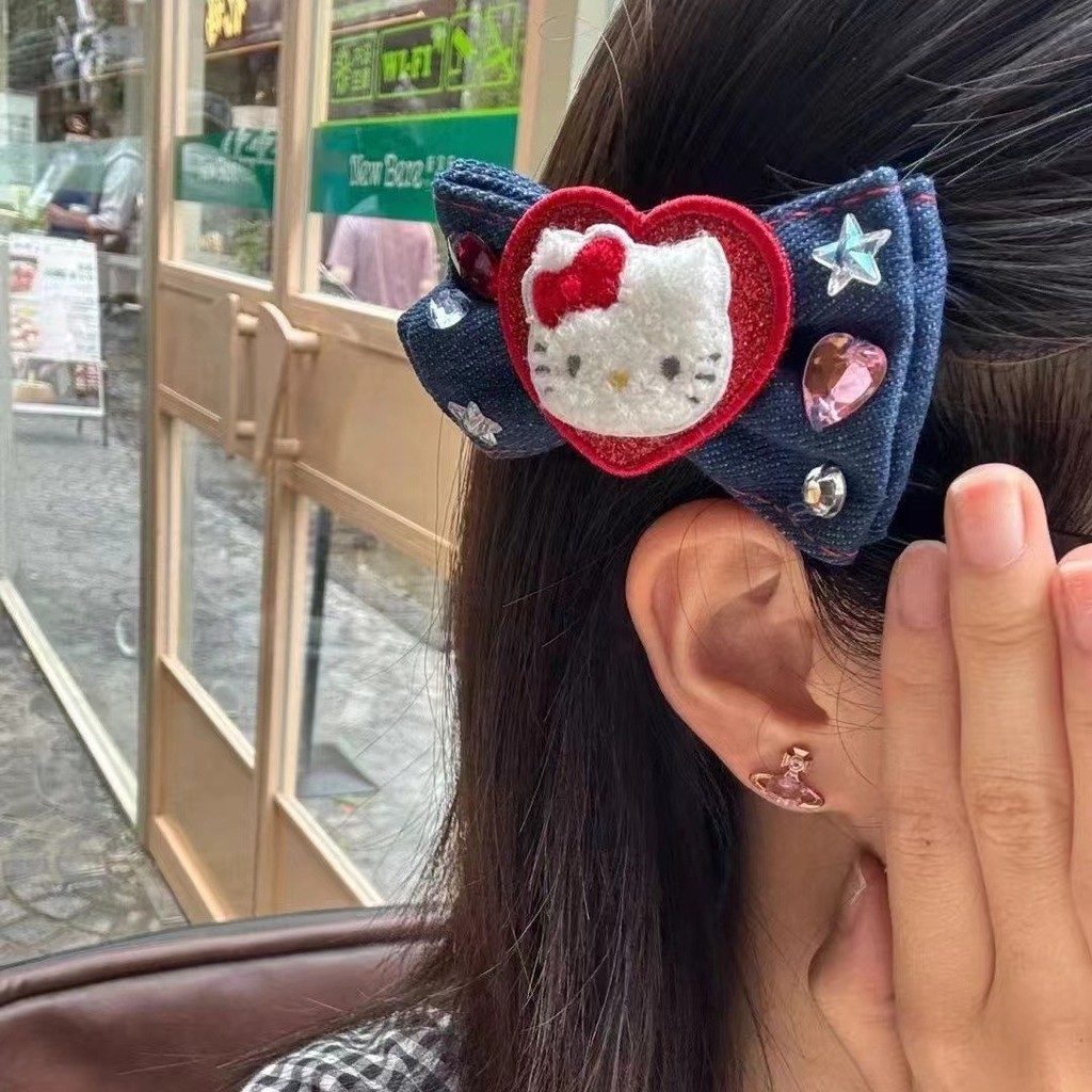 Korea New Style Denim Sanrio Love Kitty Cat Hair Clip Sweet Cool Girl ...