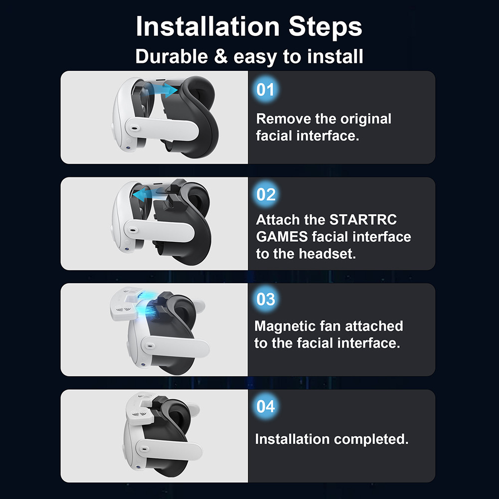 VR Cooling Fan with Facial Interface Face Cover for Meta Quest 3 VR ...