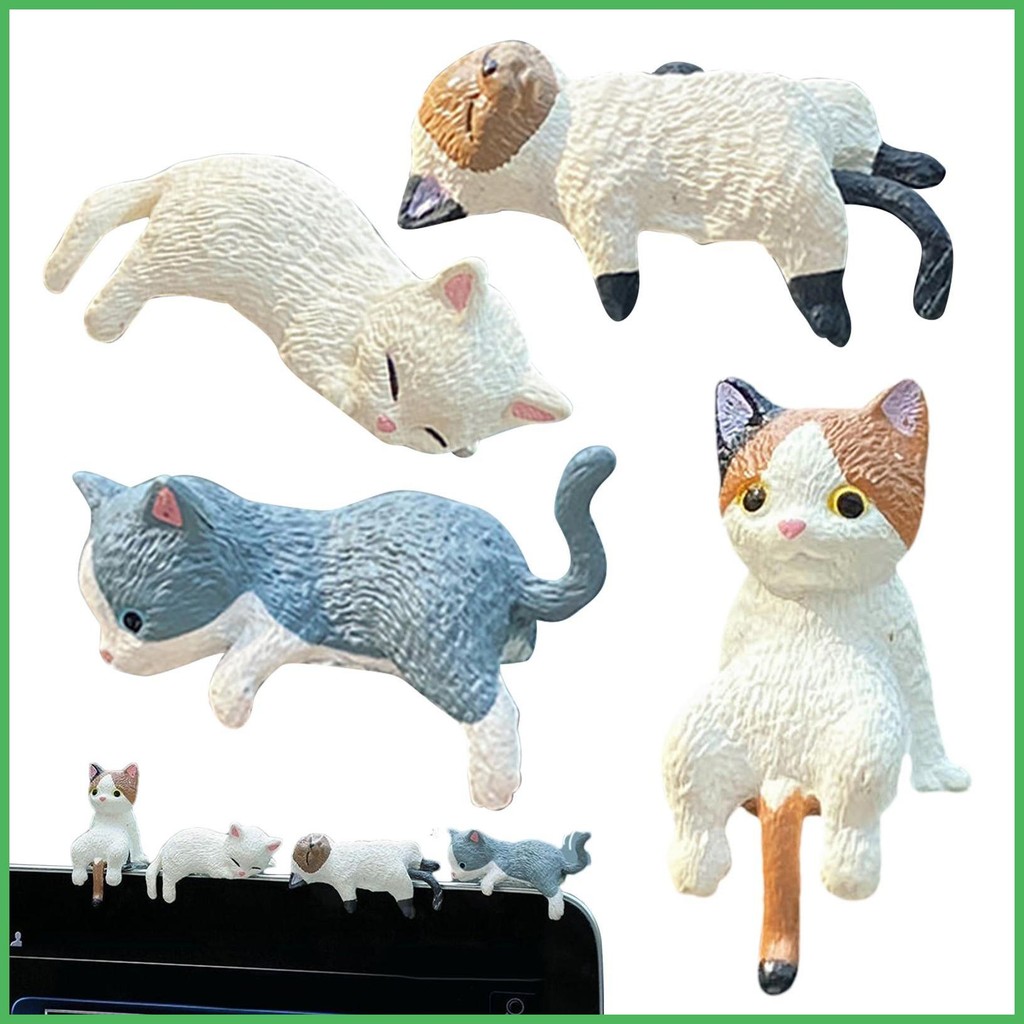 Car Figures for Dashboard 4X Screen Statues Sleep Cat Figures Funny ...