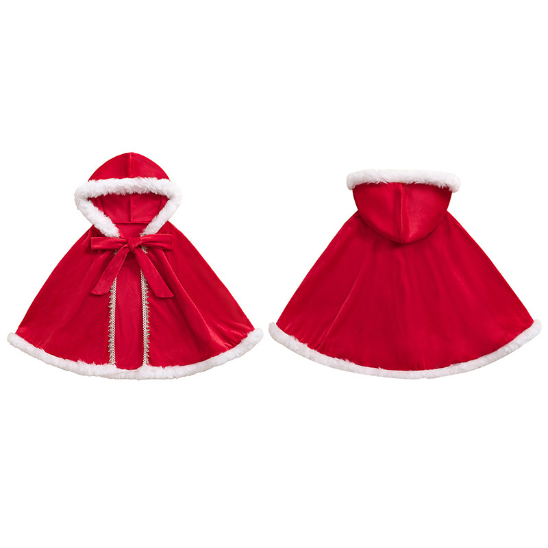 MG-Christmas Red Velvet Cloak for Girls Contrast Color Fuzzy Trim ...