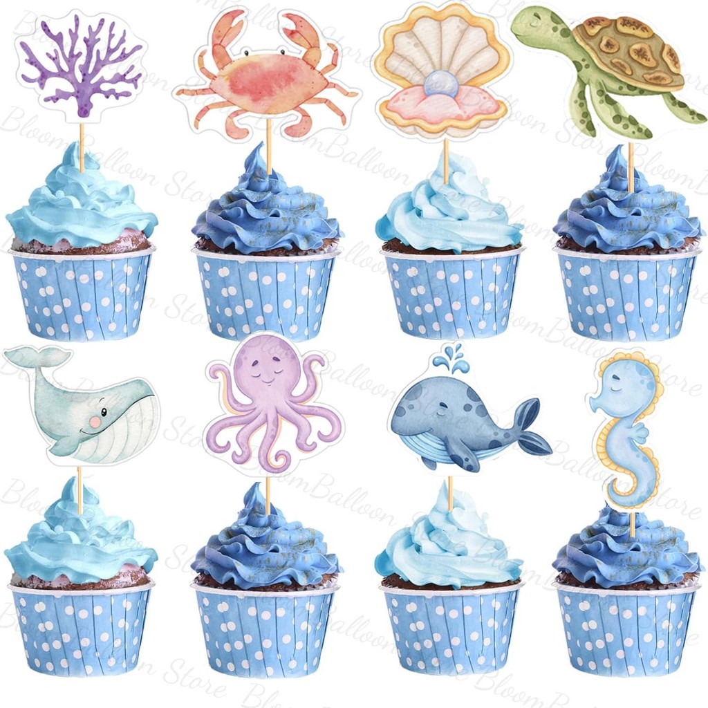17pcs Ocean Animals Cupcake Toppers Whale Octopus Cake Topper for ...