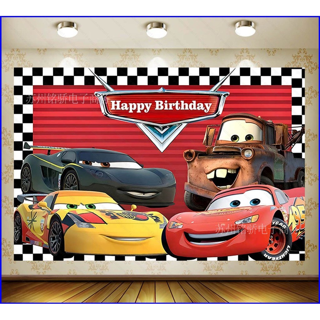 Cars Lightning McQueen Birthday theme party decoration backdrop banner ...