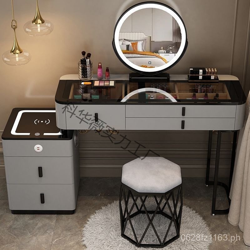 Dressing Table with Charging, Solid Wood Wireless Makeup Table, Modern ...