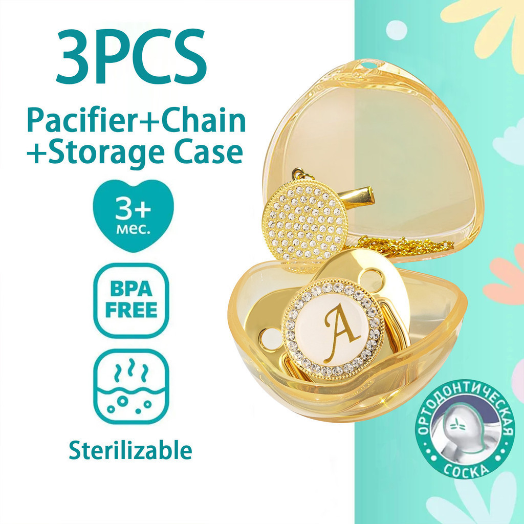3pcs 0-36 Months Letter Pacifier Storage Set (Pacifier+Pacifier Chain ...