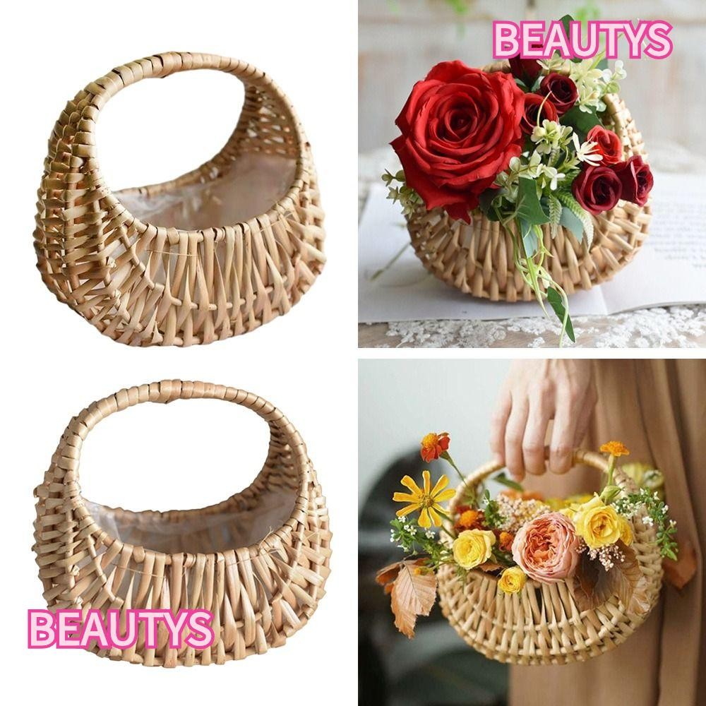 BTYSHOPEE Flower Girl Baskets, Yellow Willow Rattan Flower Arrangement ...