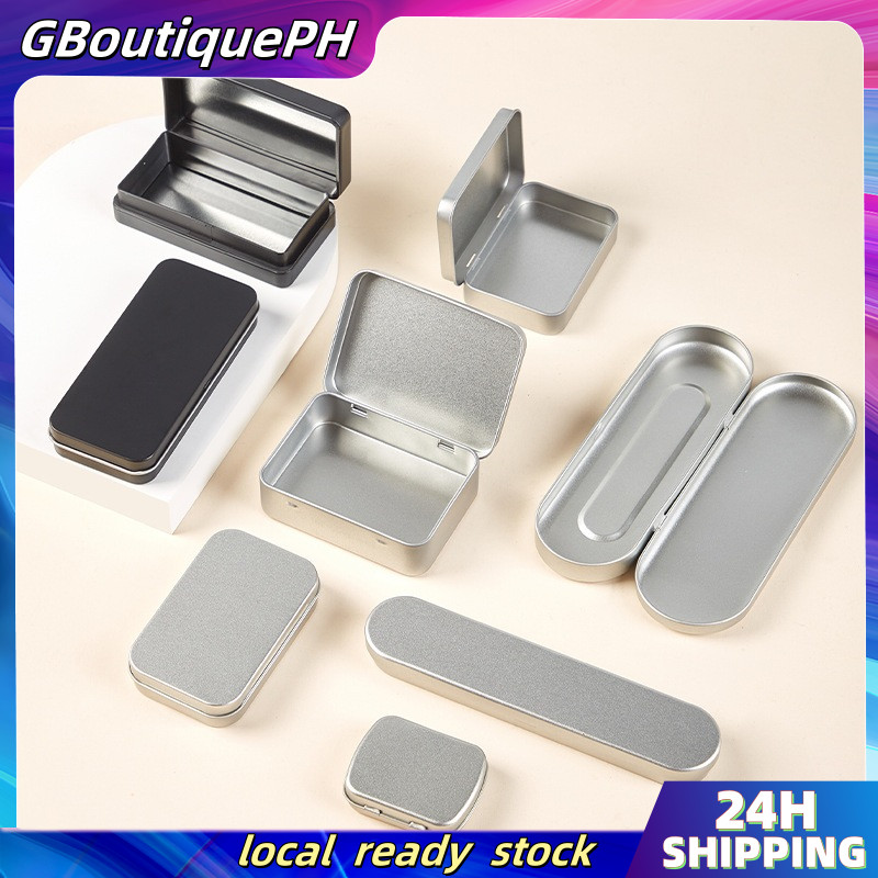 【☘️GQ】Frosted Metal Storage Box Flip Cover Silver Small Iron Box ...