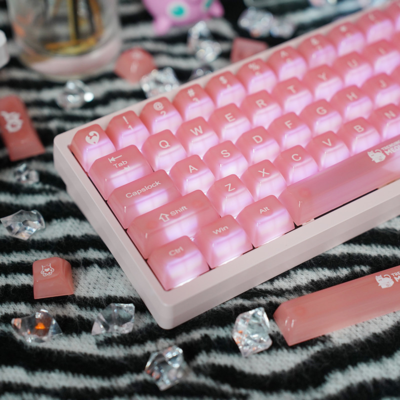 WEIKAV Pink and Red PC Matte Keycaps, Rose Story Meow Star, Suitable ...