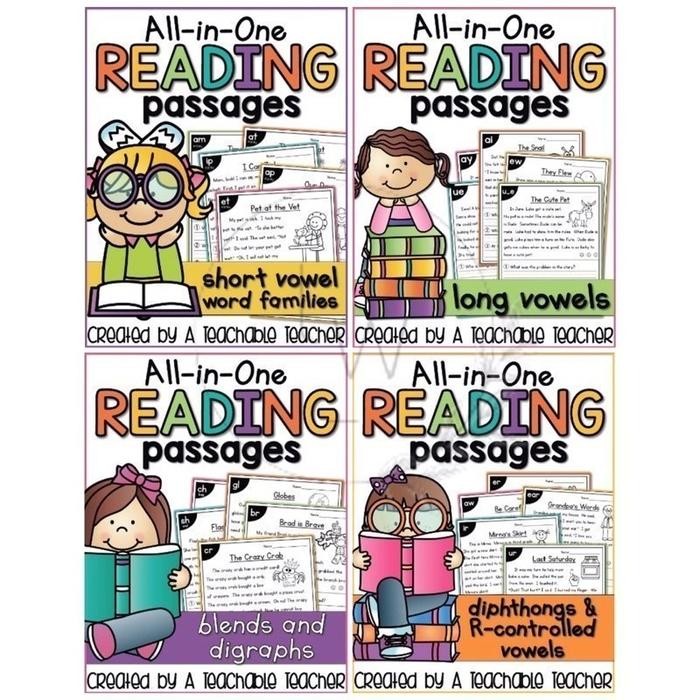 PHYSICAL BOOK All-in-One Reading Passages - Short Vowel Long Vowels ...