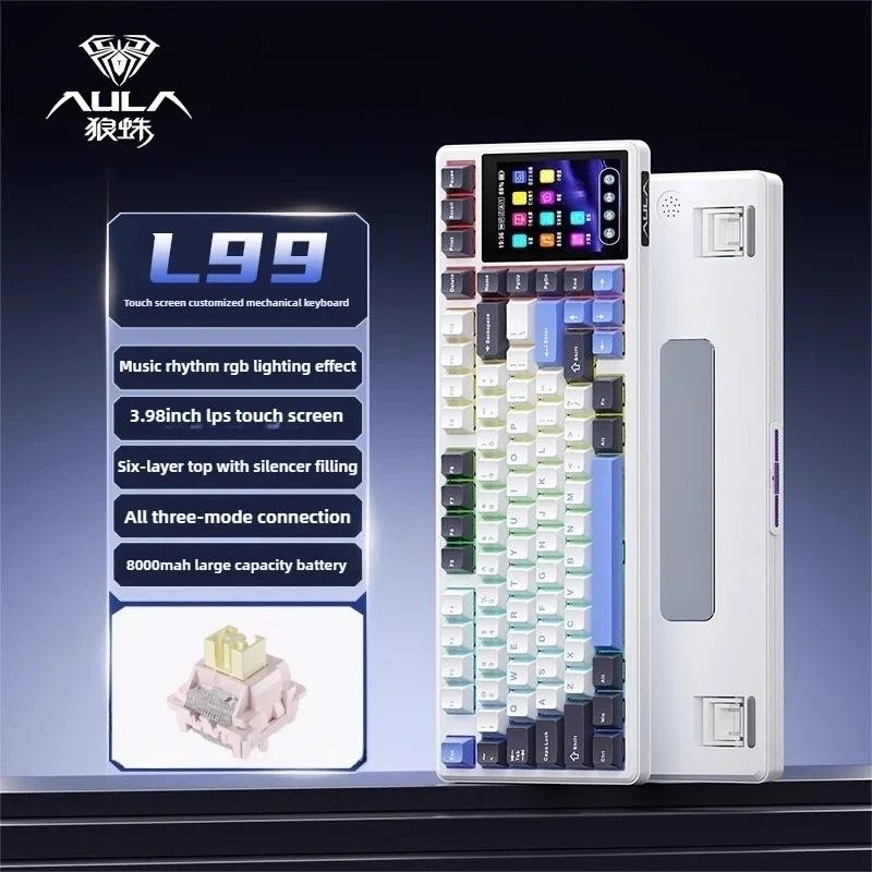 Aula New L99 Mechanical Keyboard Three-Mode 3.98-Inch Touch Screen ...