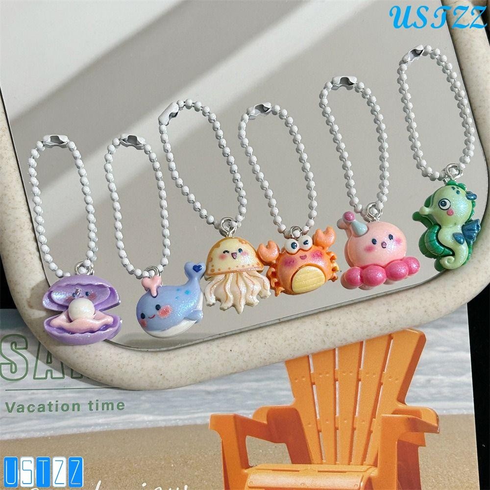 USTZZ Marine Organism Keychain, Seahorse Cuttlefish Shiny Crab Pendant ...